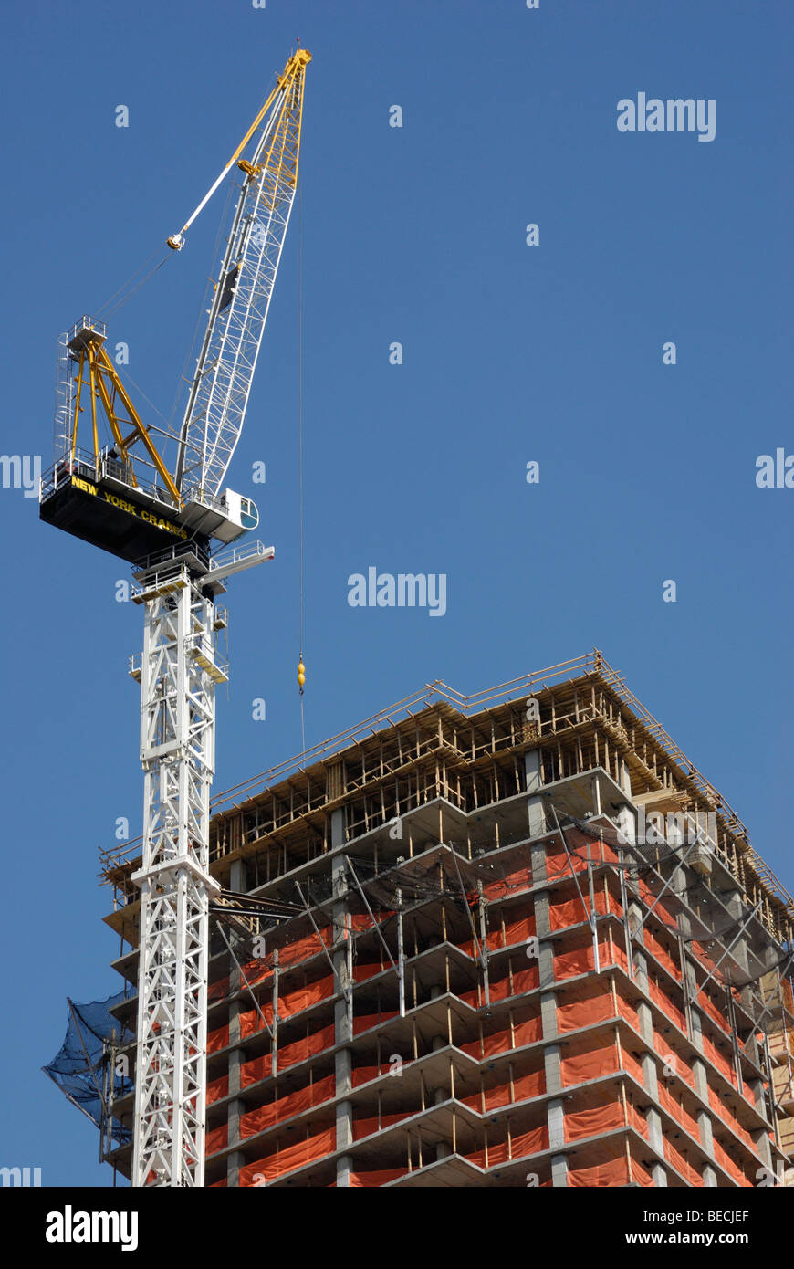 Crane at a building site, structural work of a multistory building, New ...