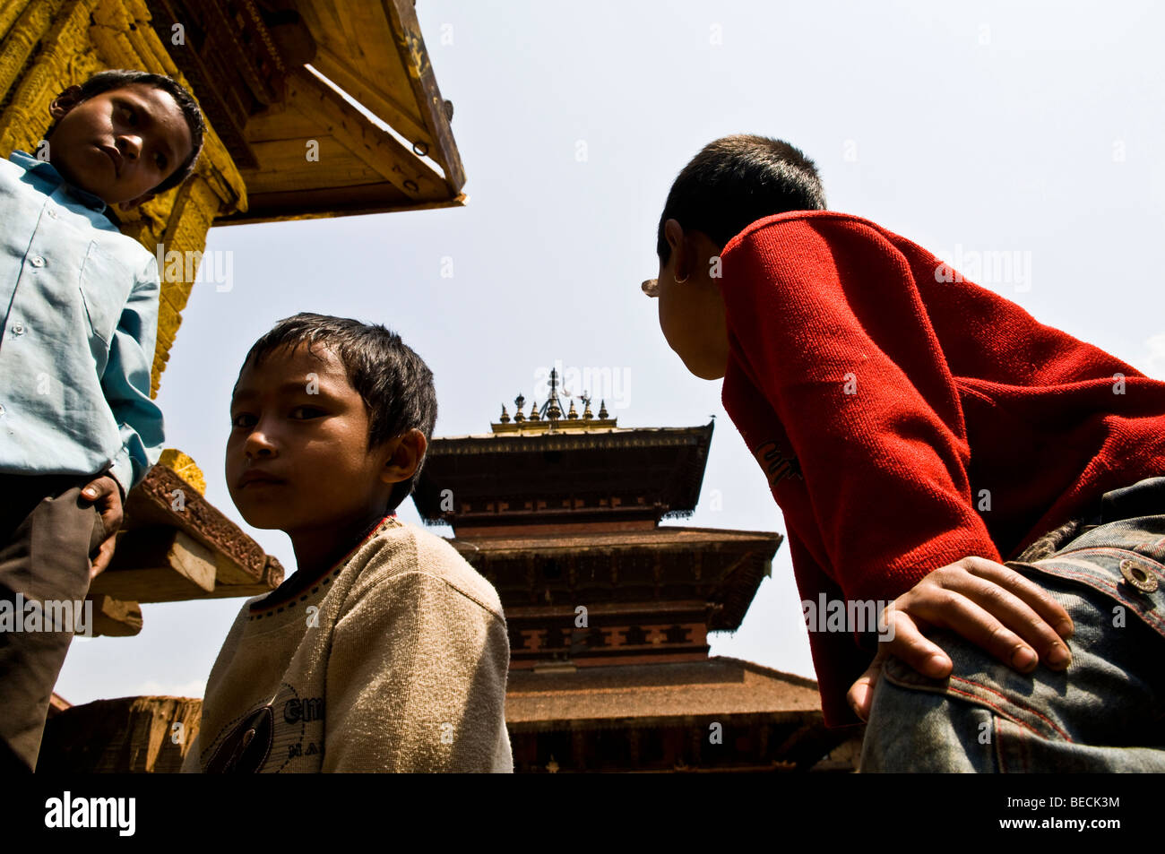 Children play on the beautiful Chariot during a festival in bhaktapur ...
