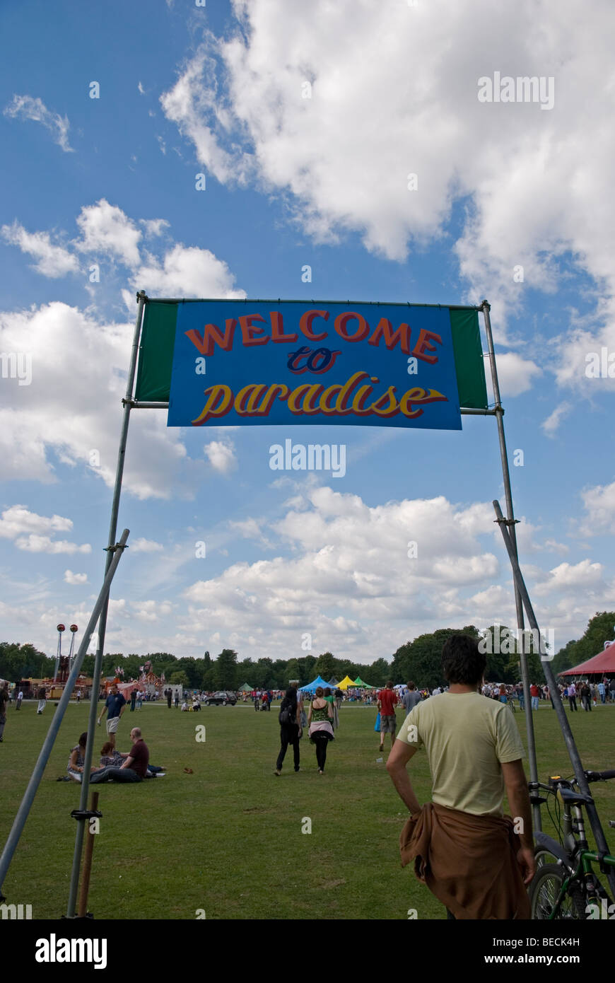 Paradise Gardens Festival entrance at Victoria Park in Hackney, East ...