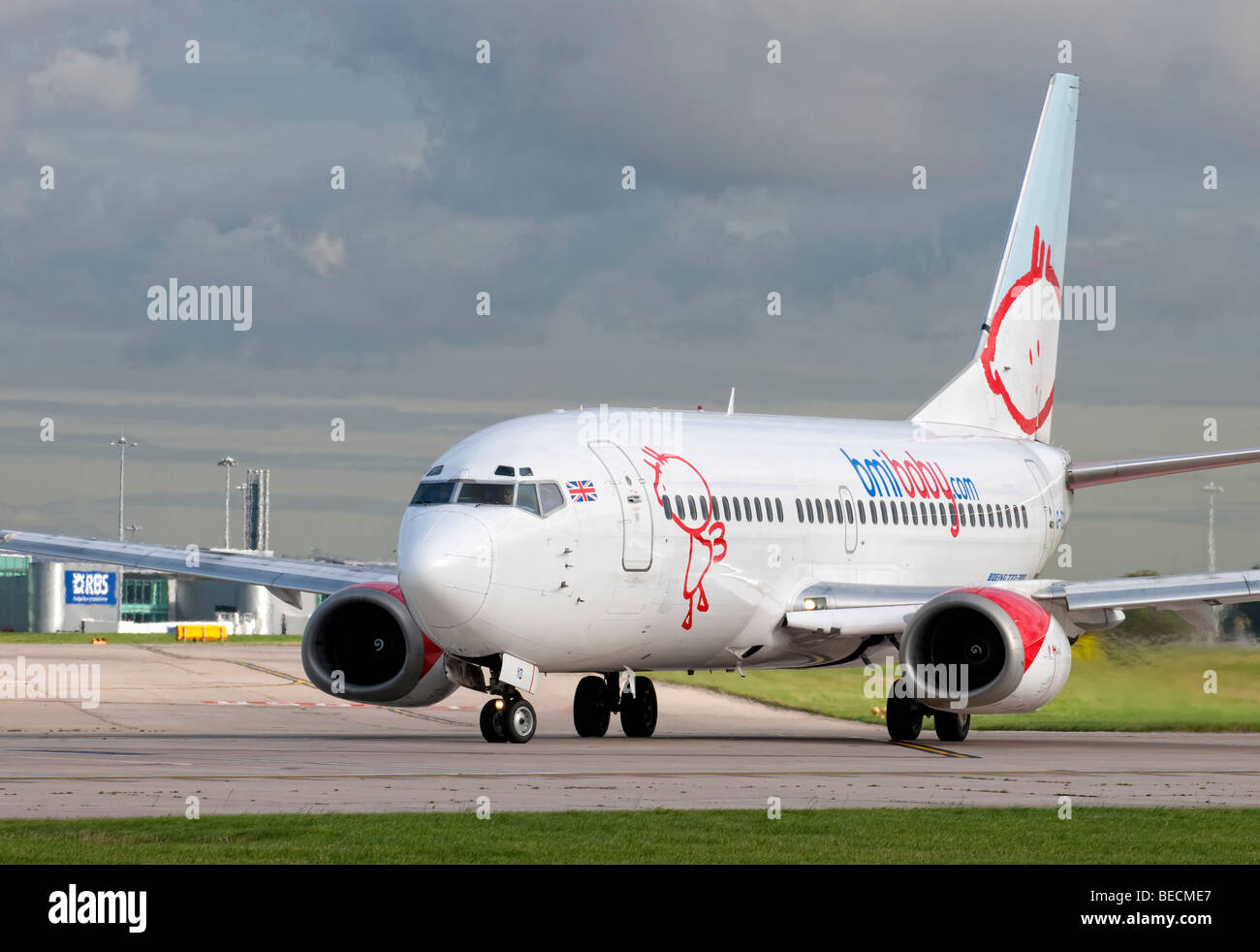 BMI Baby aircraft taxiing for take off from Manchester Airport (Ringway ...