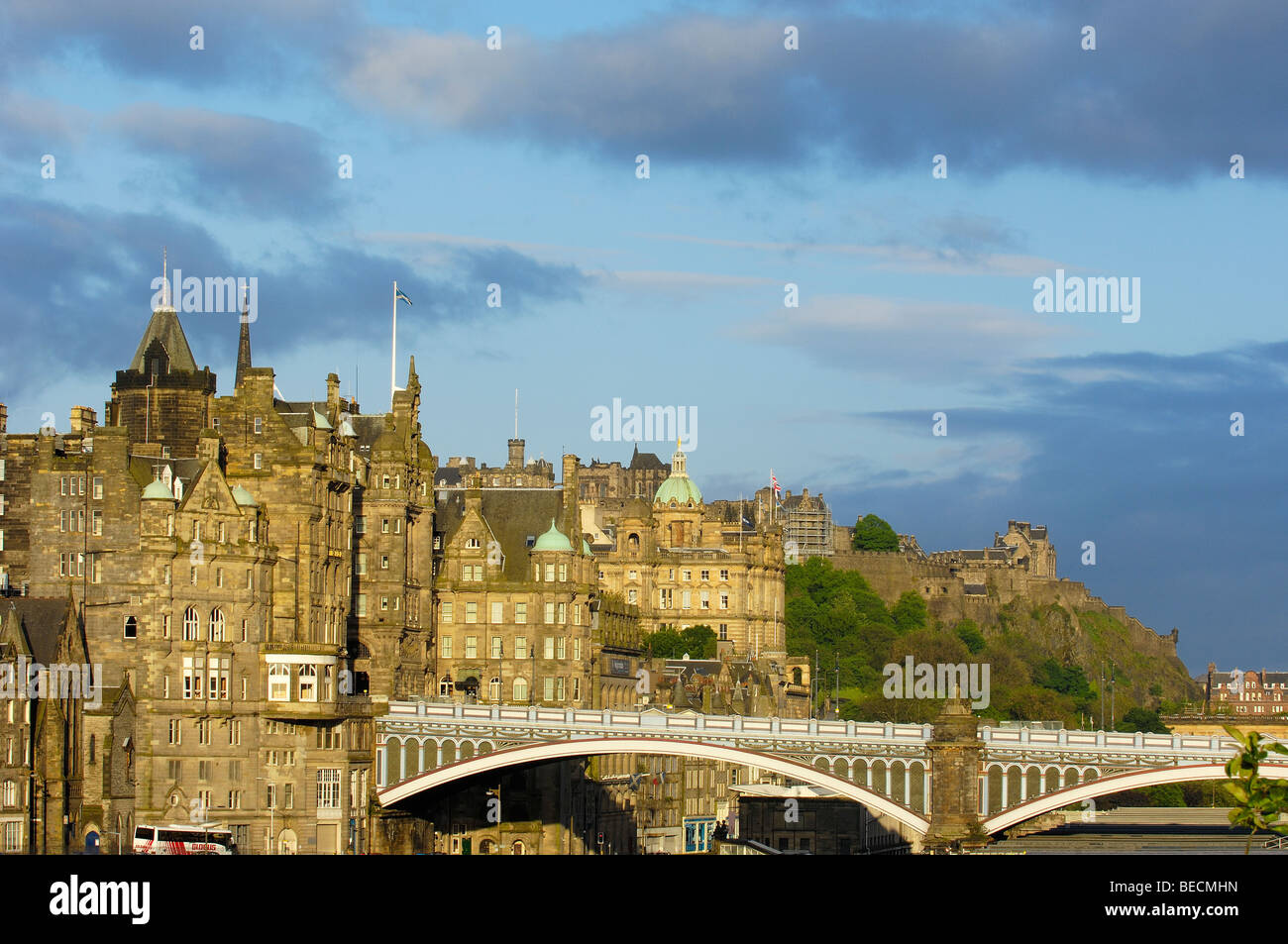 North Bridge and Edinburgh Castle from Calton Hill. Edinburgh. Lothian ...