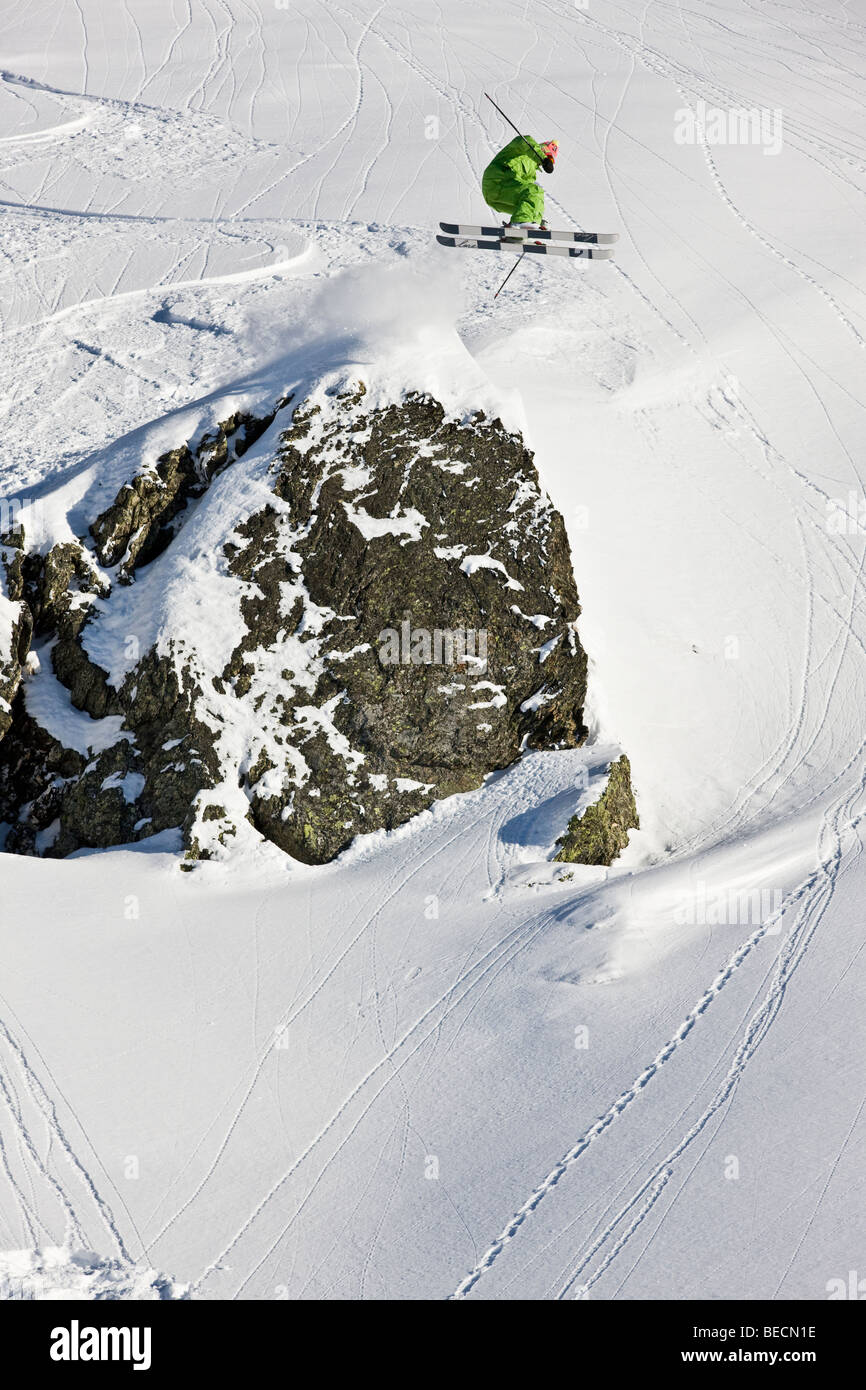 Skier jumping over a rock hi-res stock photography and images - Alamy