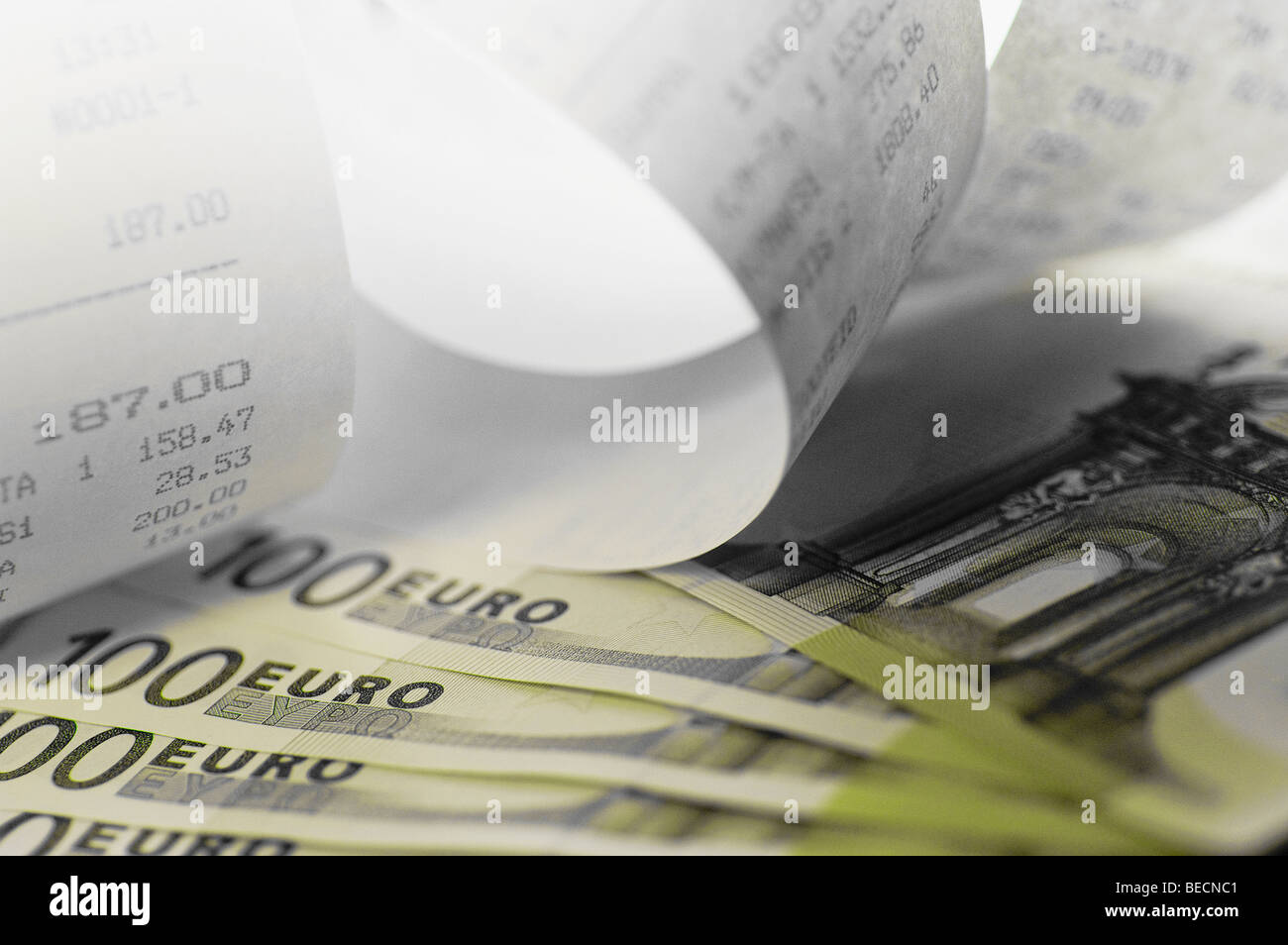 Close-up of European union banknotes and receipt Stock Photo - Alamy