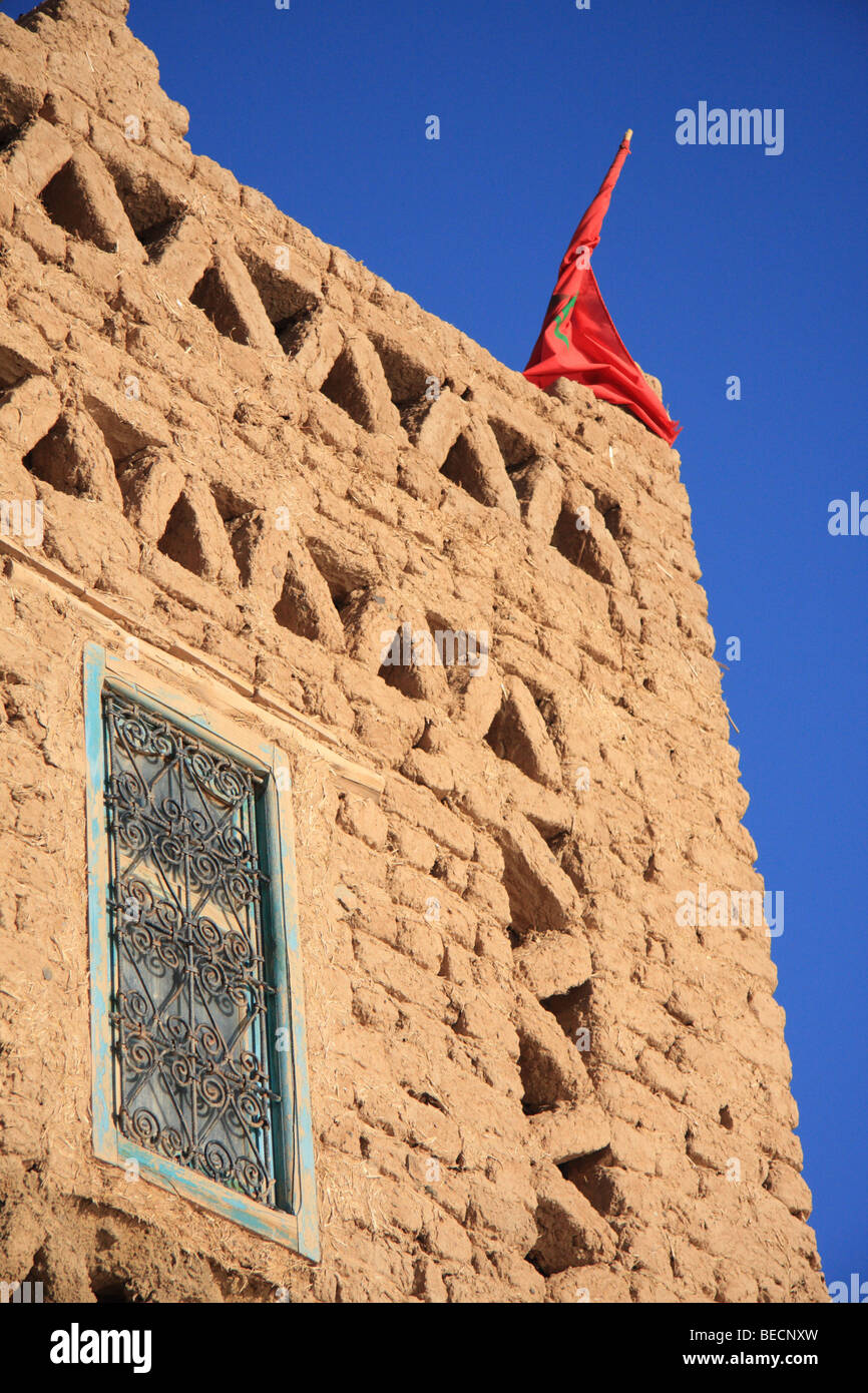 Detail of Moroccan mud adobe building kasbah, Merzouga, Morocco Stock ...