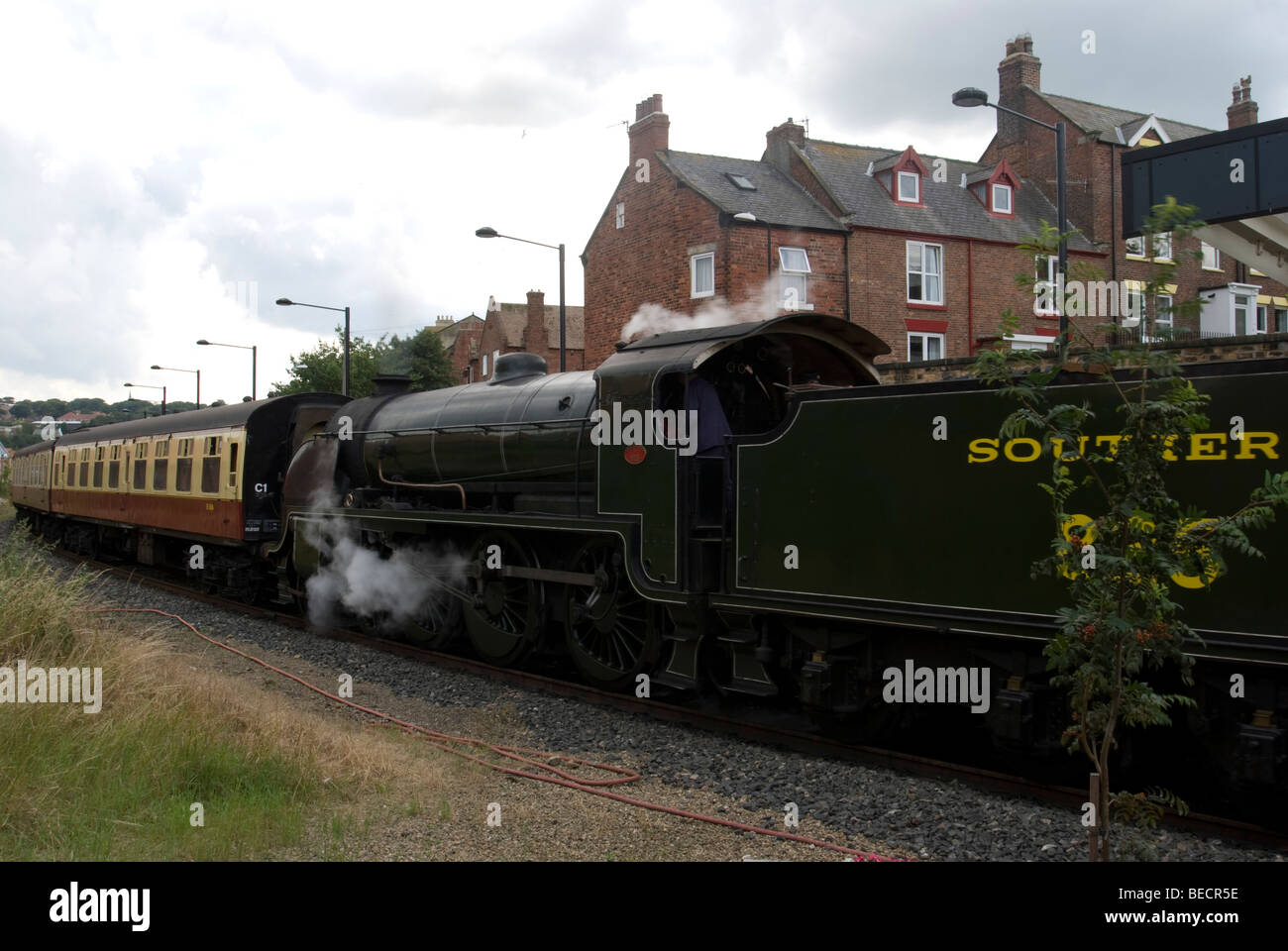 Steam train at Whitby Station on the North Yorkshire Moors Railway ...