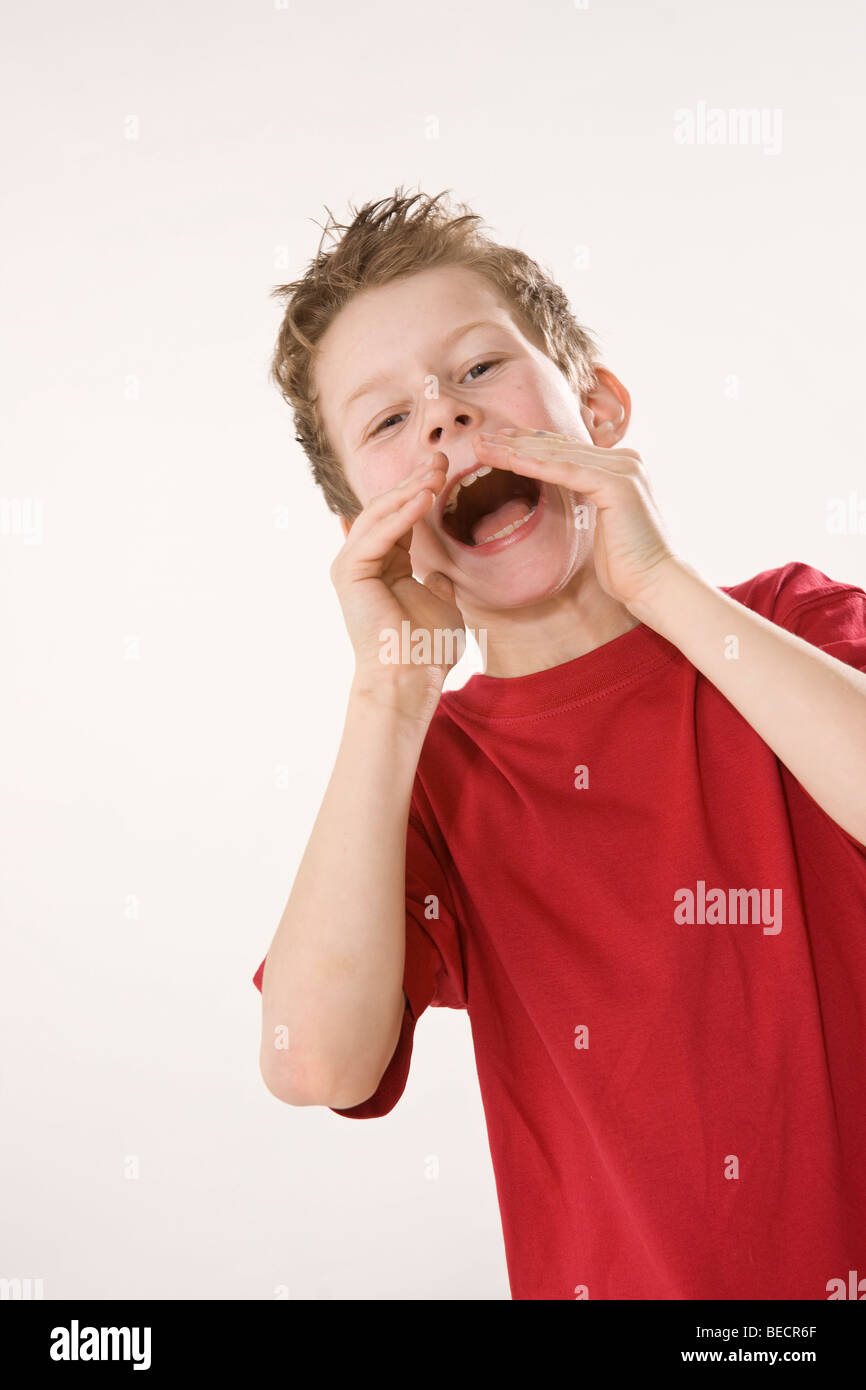Portrait of a boy, calling out Stock Photo - Alamy
