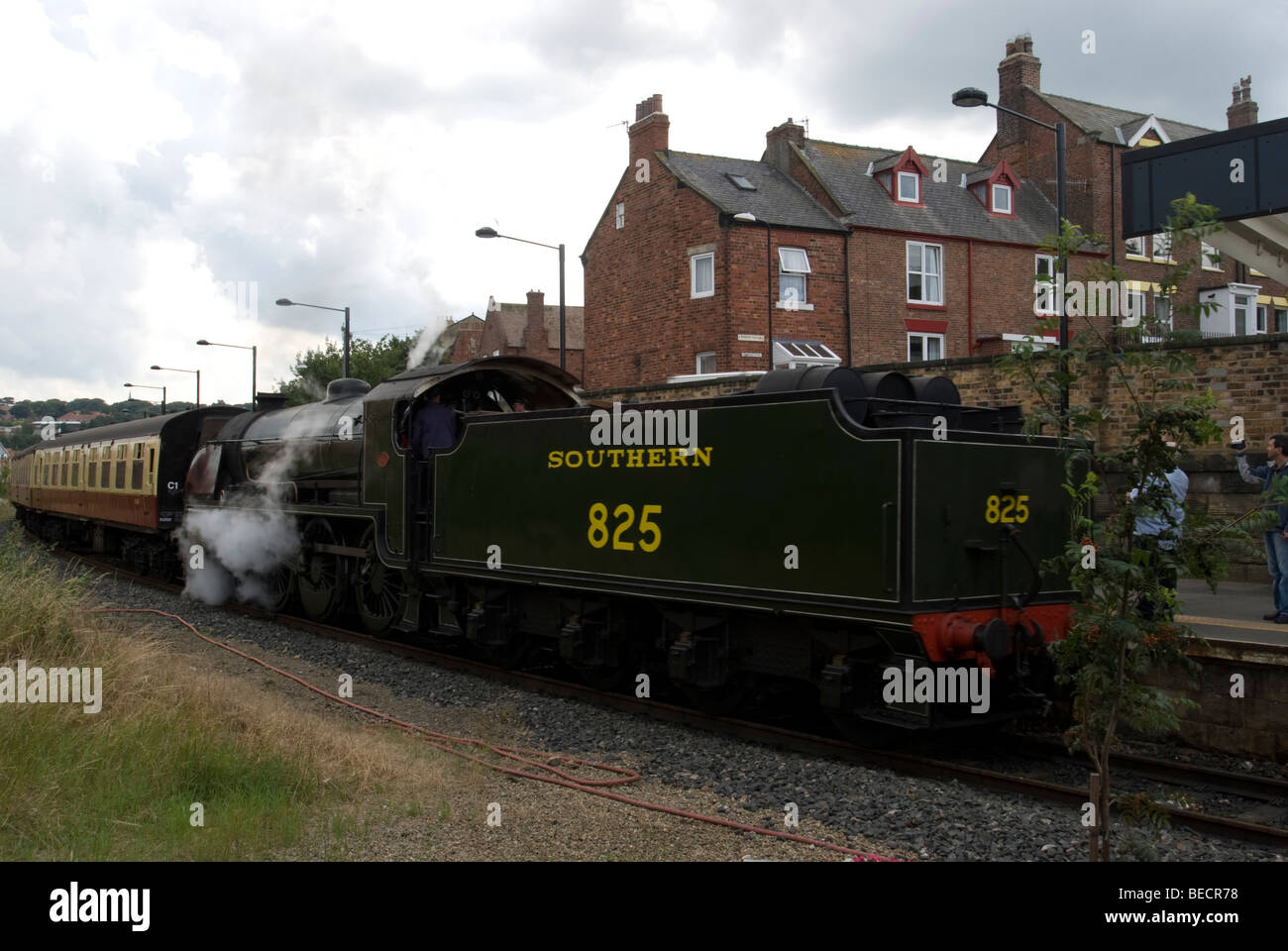 Steam train at Whitby Station on the North Yorkshire Moors Railway ...