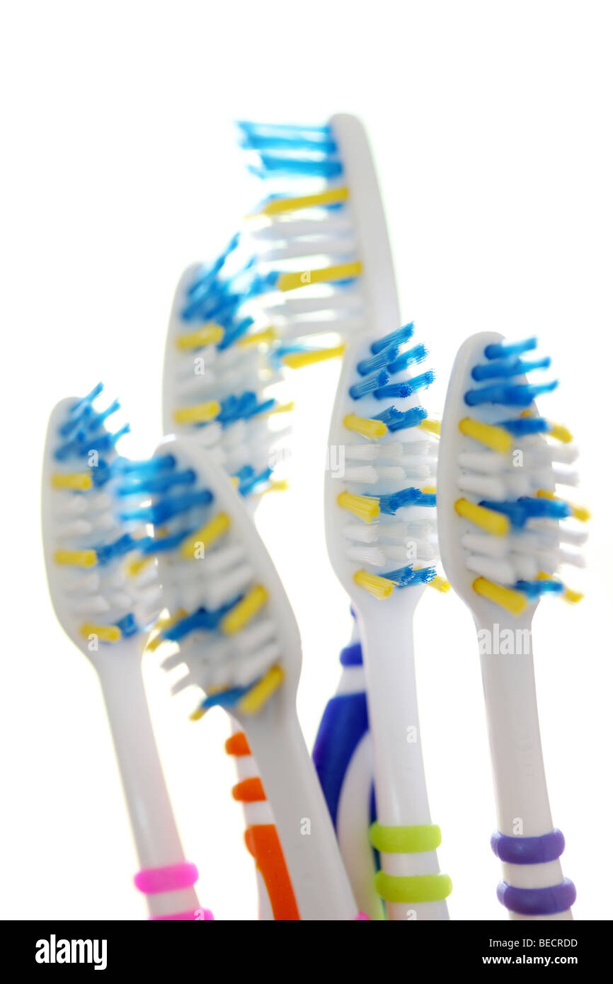 Bright Colourful Dental Hygiene Toothbrushes, Isolated On White With No ...