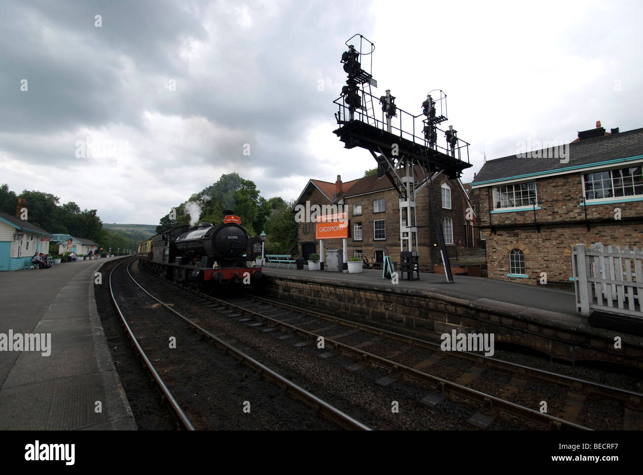 Steam train at Grosmont Station on the North Yorkshire Moors Railway ...