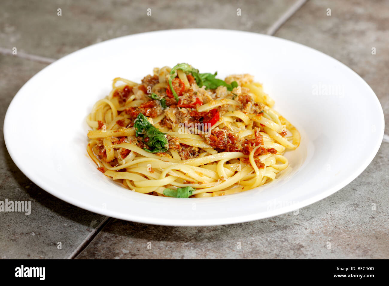 Healthy Fresh Crab With Rocket Salad Leaves And Chilli Linguine With No ...