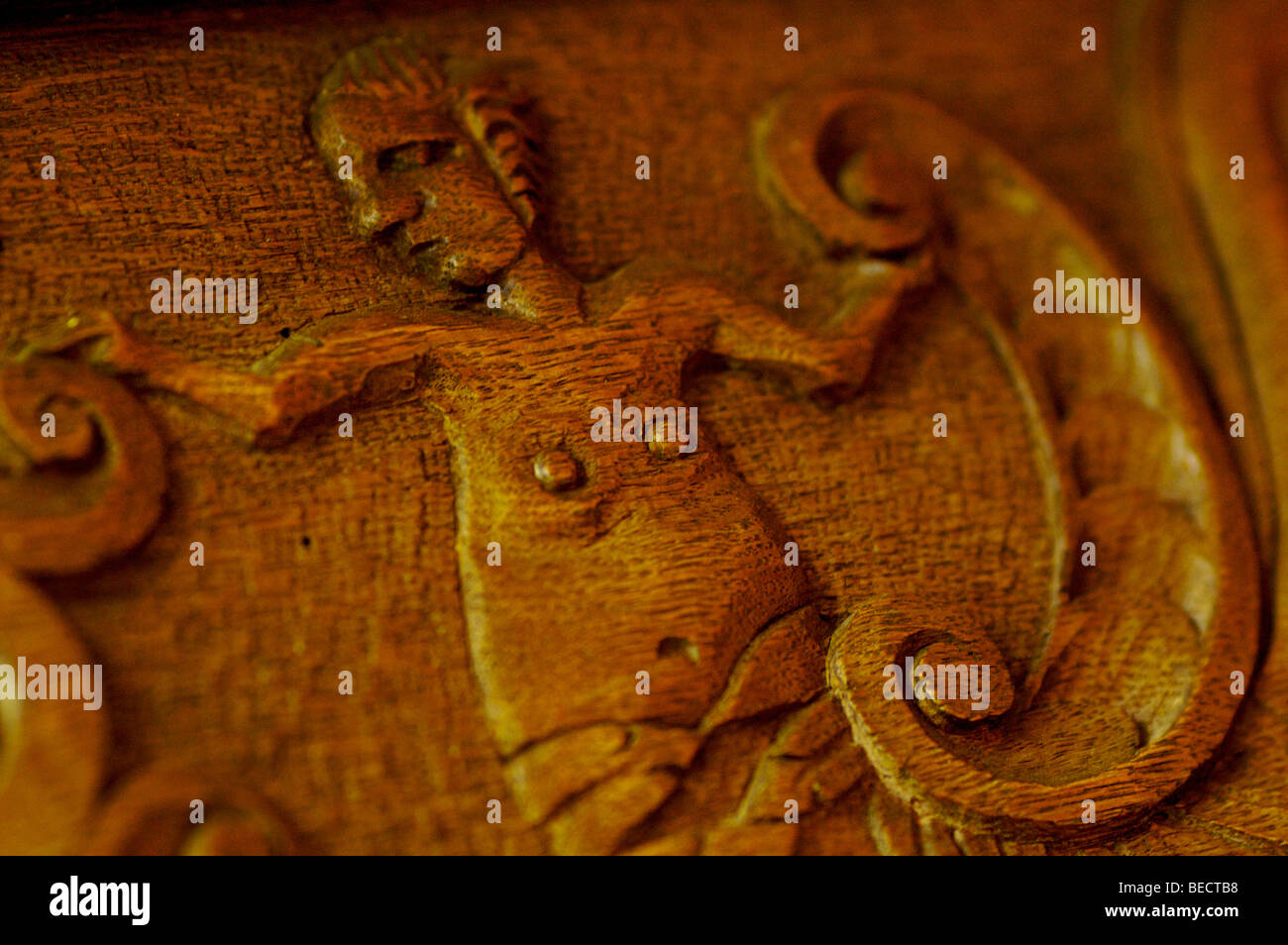 Carving of a mermaid on old wood panelling Stock Photo - Alamy