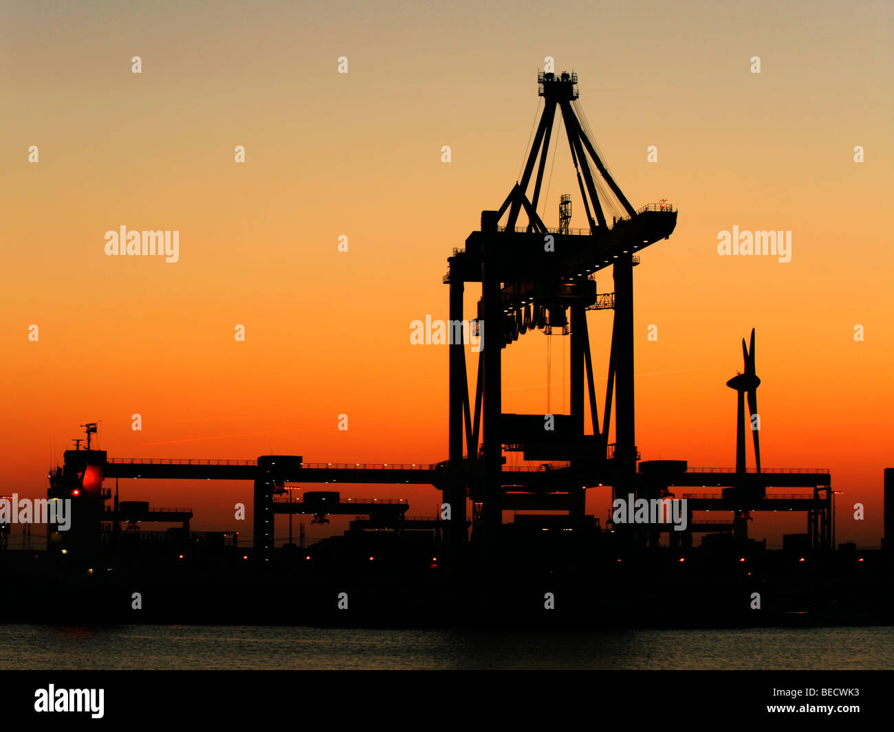 Container terminal Altenwerder at night (Port of Hamburg, Germany Stock ...