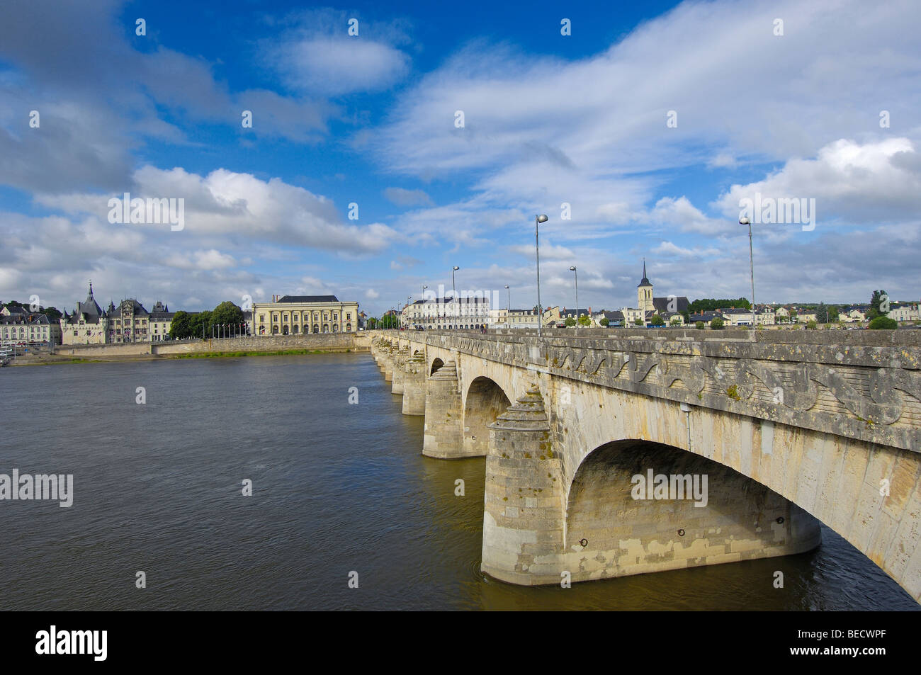 Stone Bridge and Loire River. Maine-et-Loire . Saumur. Loire Valley ...