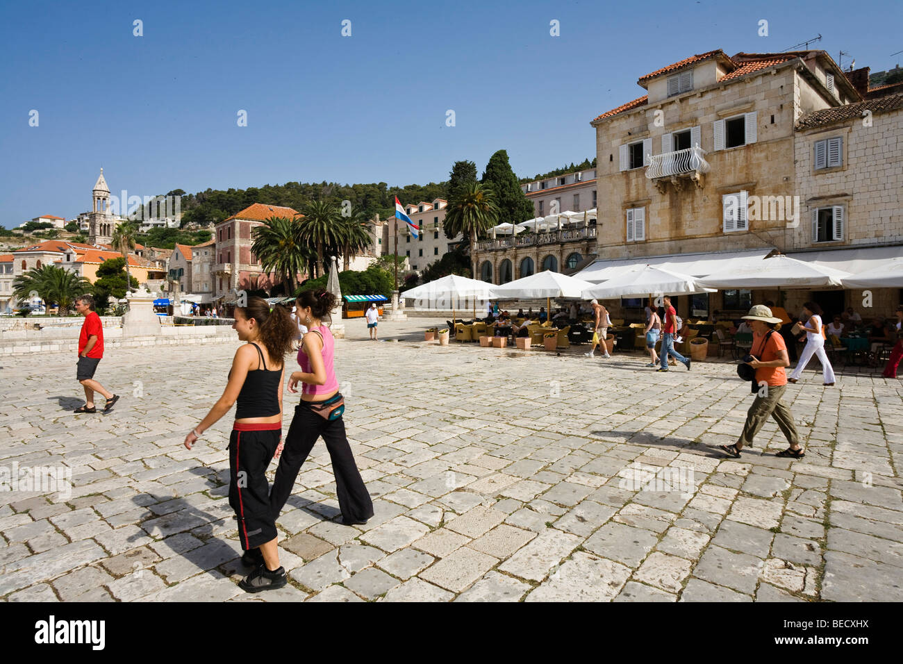 Sveti Stjpana Square, historic centre of Hvar, Hvar Island, Dalmatia ...