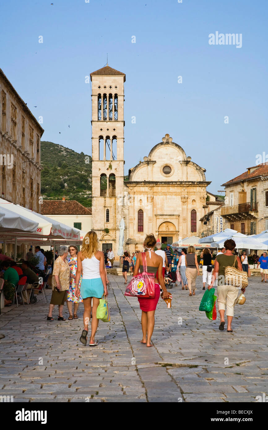 Sveti Stjpana Square, historic centre of Hvar, Hvar Island, Dalmatia ...