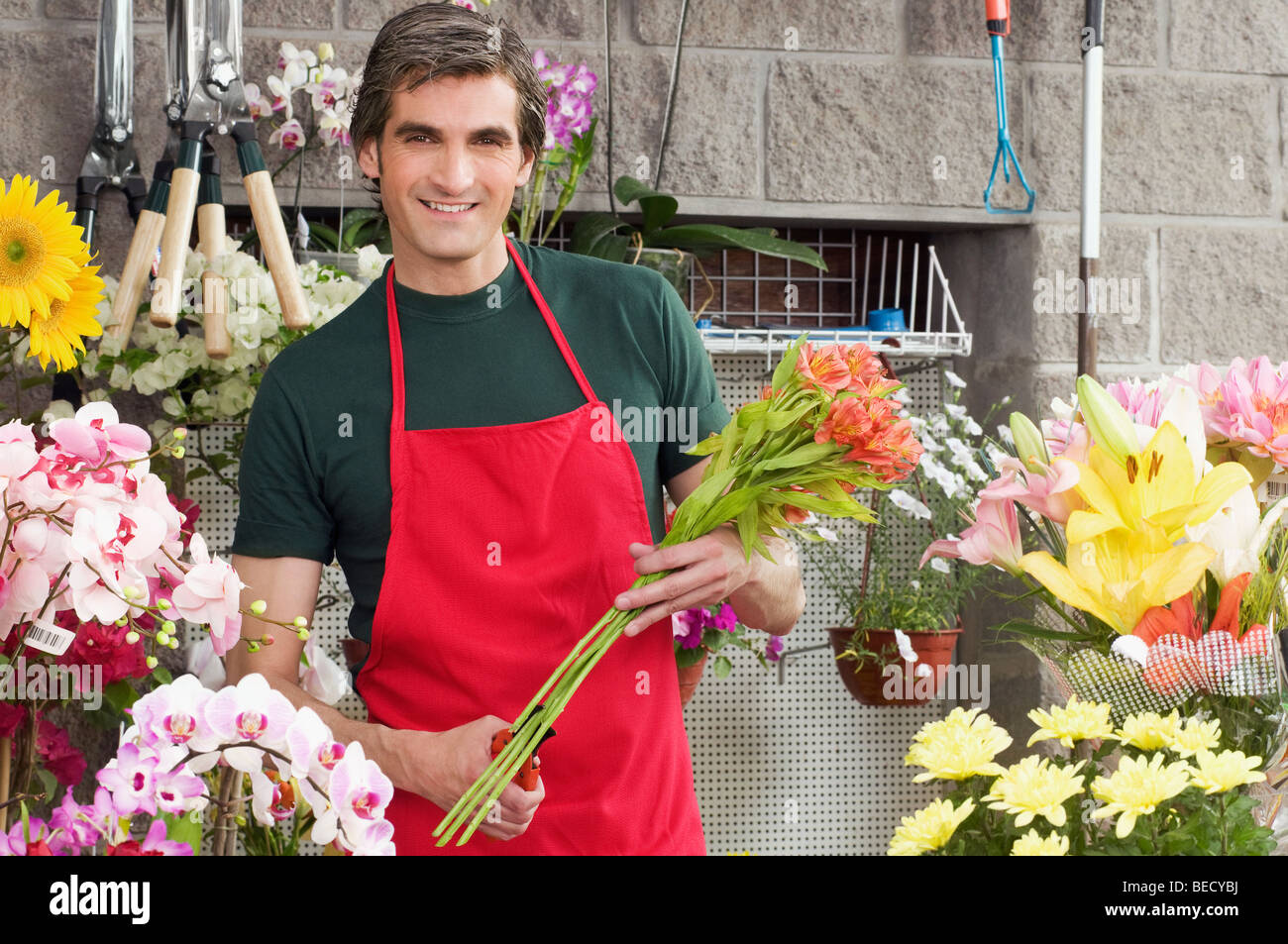 Man working in a flower shop Stock Photo - Alamy