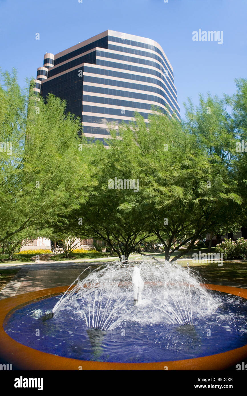 Fountain with an office building in the background, Phoenix, Maricopa ...
