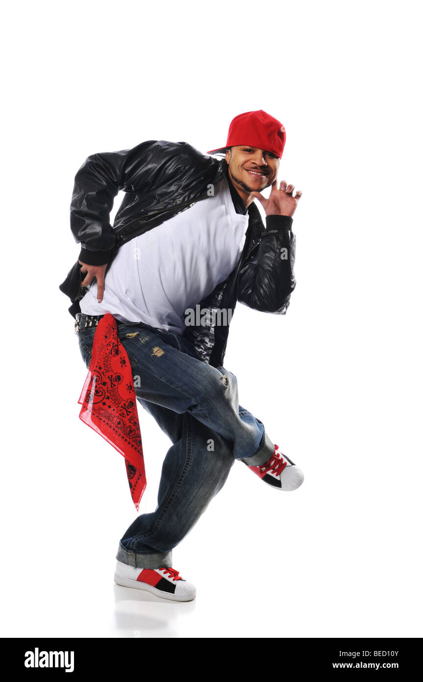 Hip-Hop style dancer performing isolated against a white background ...