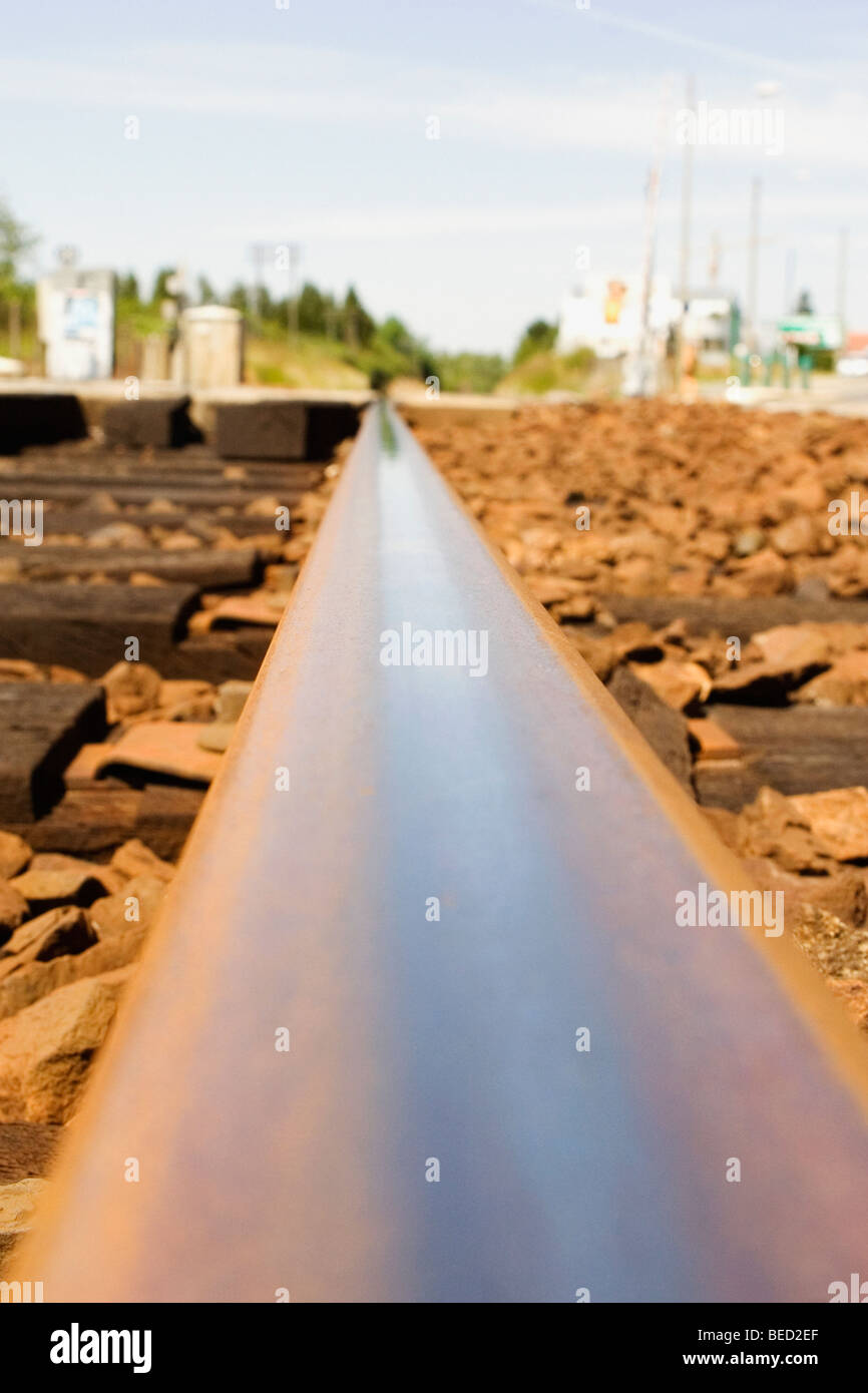 Close-up of a railroad track Stock Photo - Alamy