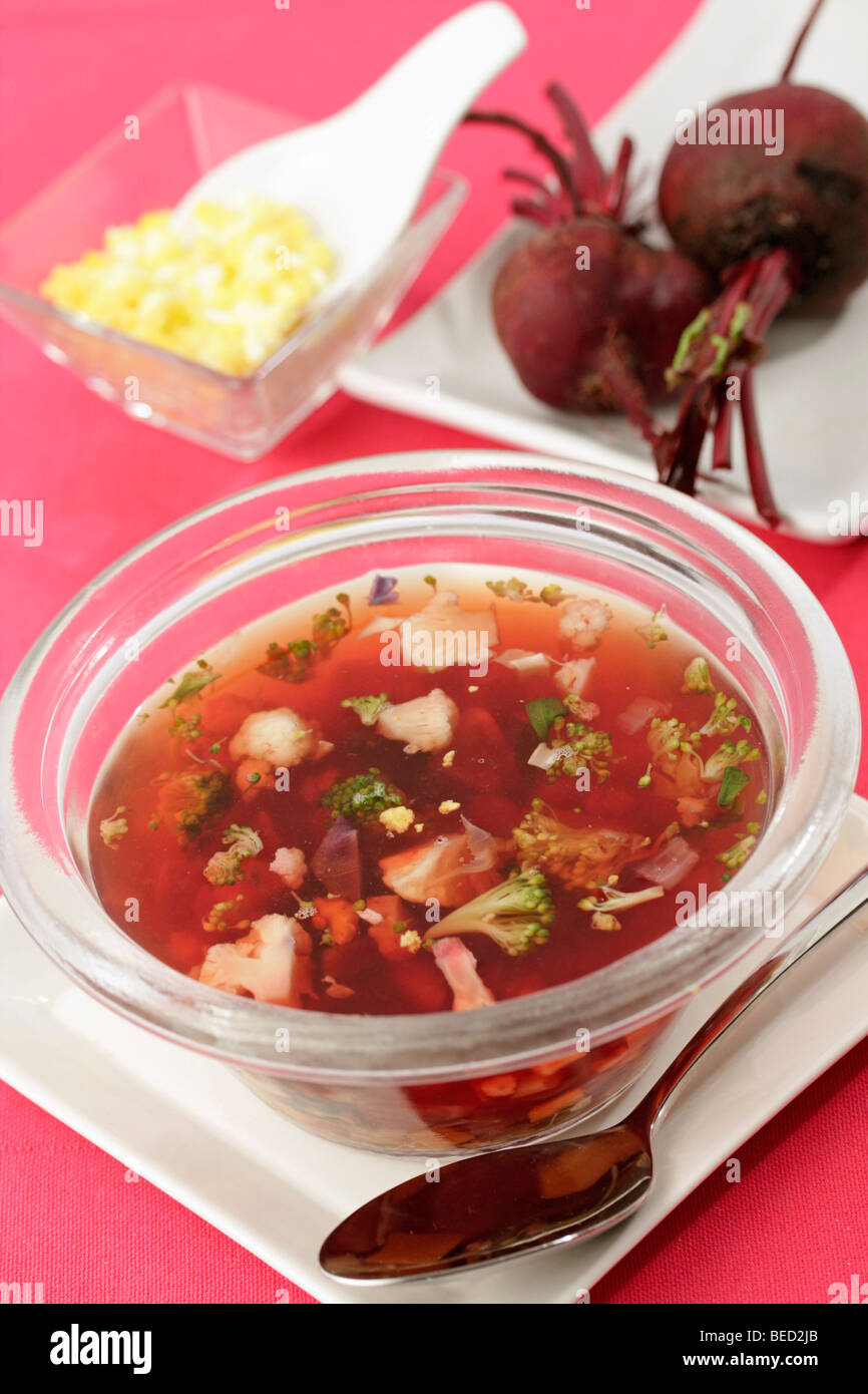 Pink minestrone soup Recipe available Stock Photo - Alamy