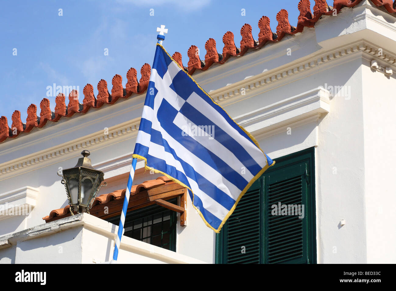 Greek flag of a private house, Athens, Greece Stock Photo - Alamy