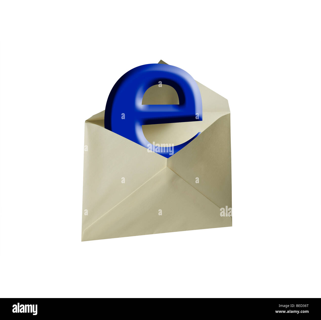 Blue E letter placed in envelope as e-mail Stock Photo - Alamy