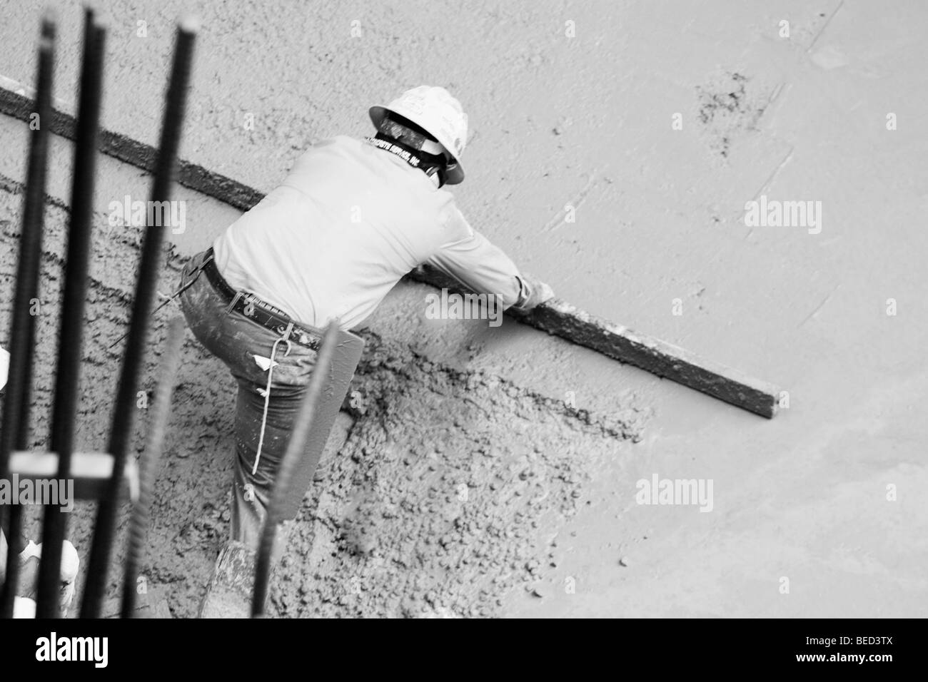 High angle view of a construction worker working at a construction site ...