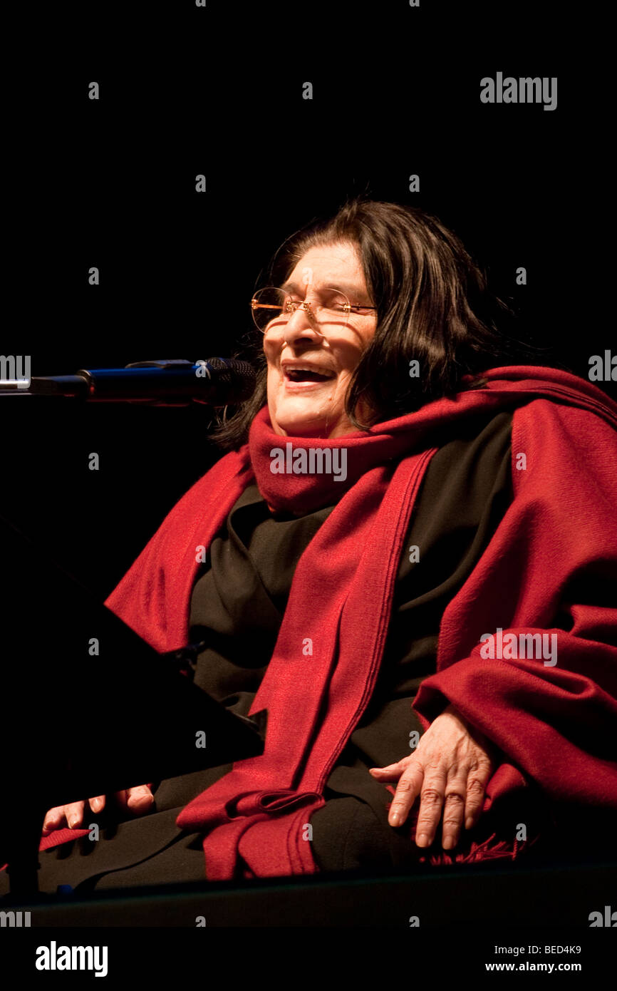 Argentine folk singer Mercedes Sosa singing in a gig in Buenos Aires ...