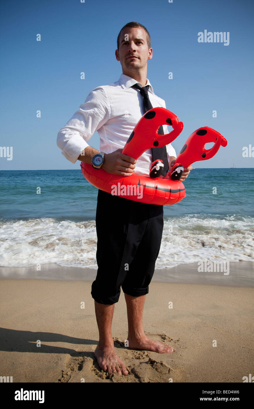 Business man looking into the future with a life saver on Stock Photo ...