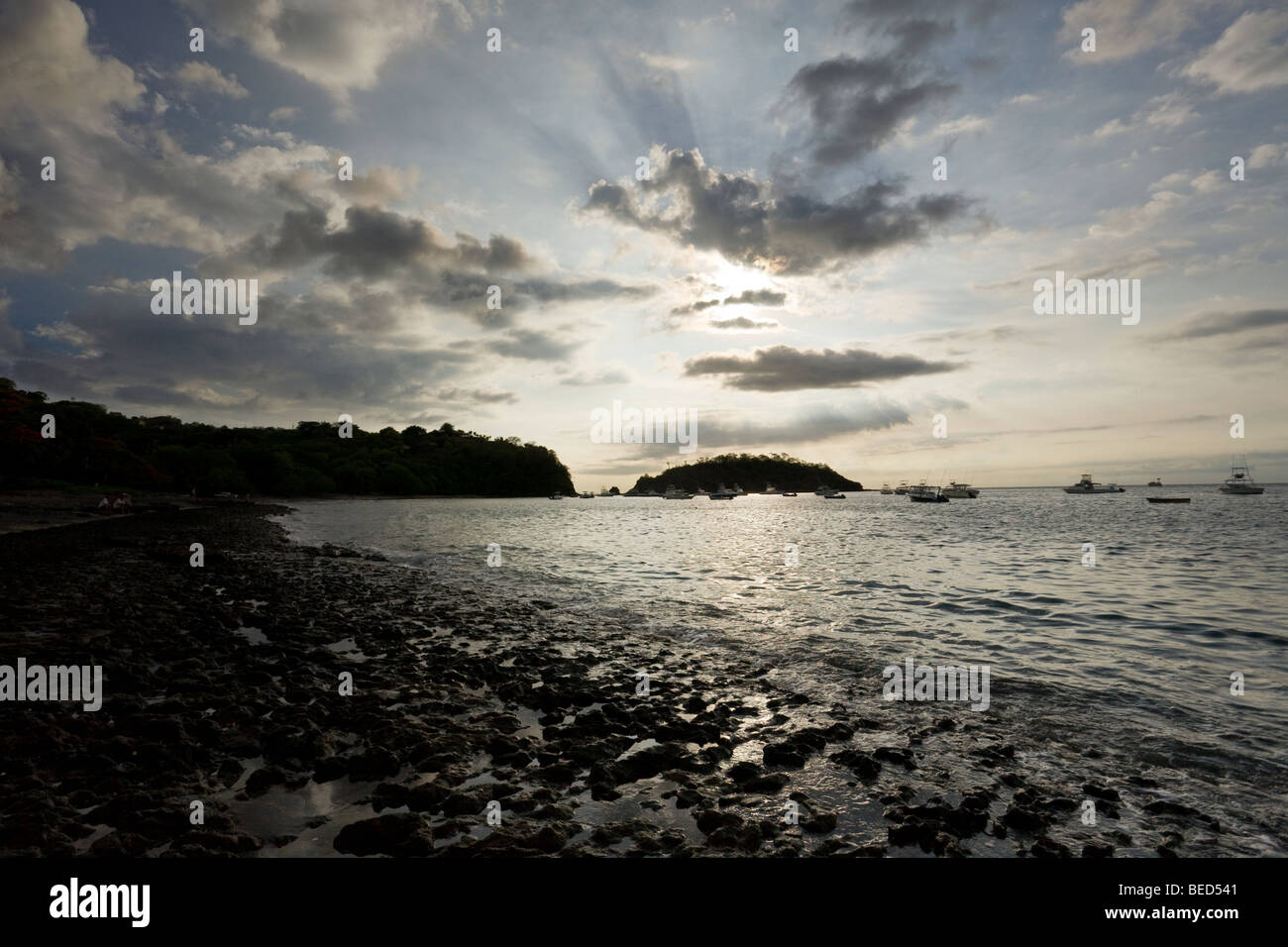 Sea meets the volcanic coast of Playa Ocotal, Guanacaste Province ...