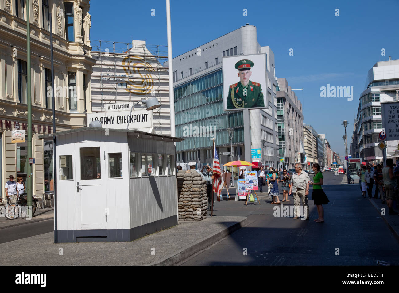 Checkpoint Charlie, former crossing point in Berlin Wall during Cold ...