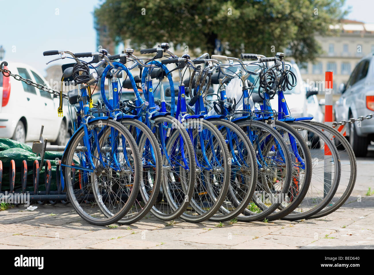 Bicycles parked in a row, Toledo, Spain Stock Photo - Alamy