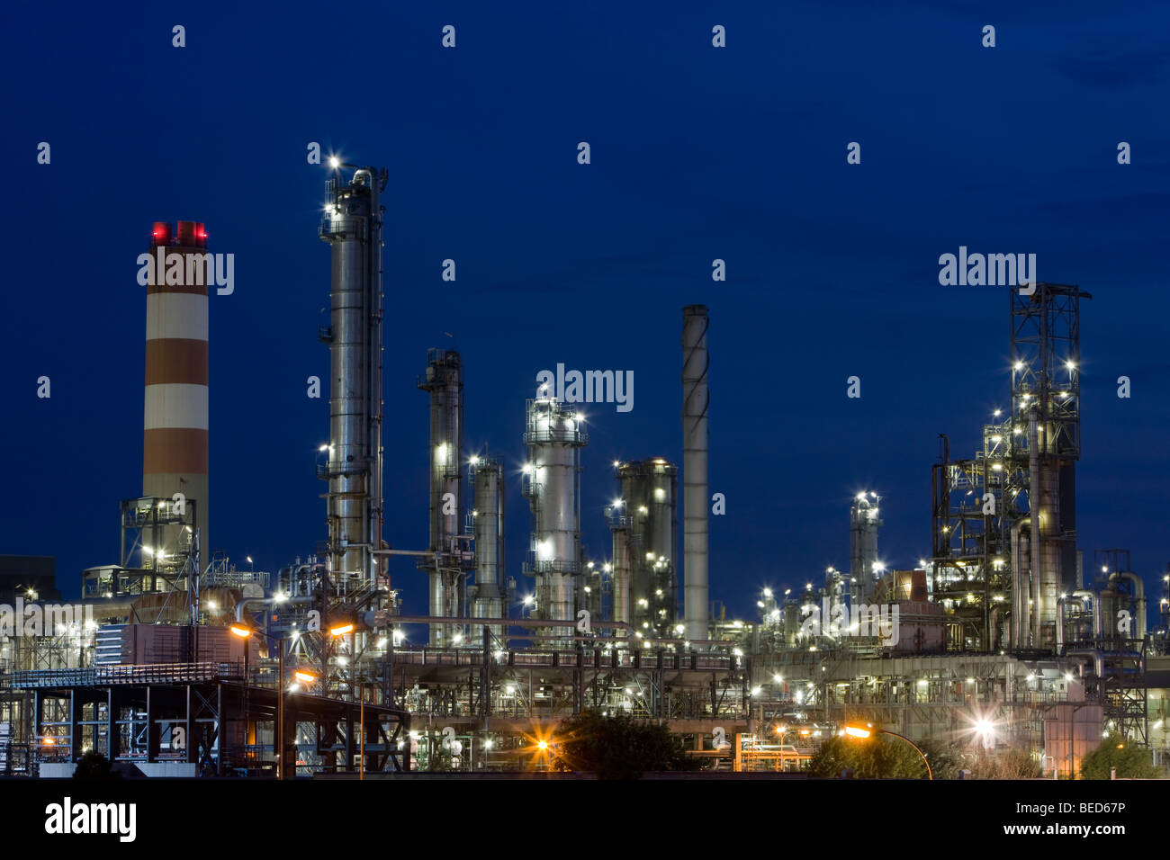 Schwechat Refinery near Vienna at dusk, Lower Austria, Austria, Europe ...