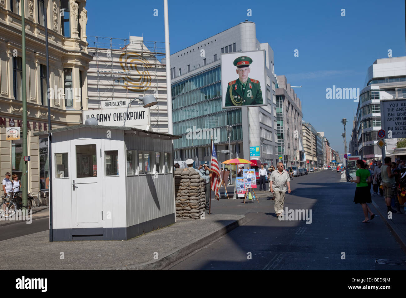 Checkpoint Charlie, former crossing point in Berlin Wall during Cold ...