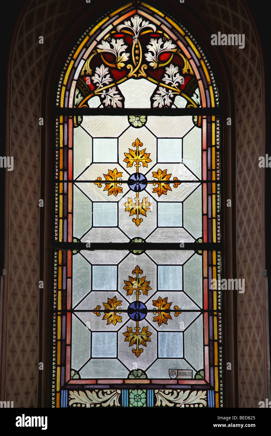 Slovenia, Bled, St Martin Parish Church, stained glass window Stock ...