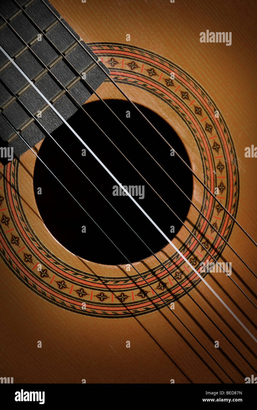 guitar sound board, strings and frets Stock Photo - Alamy