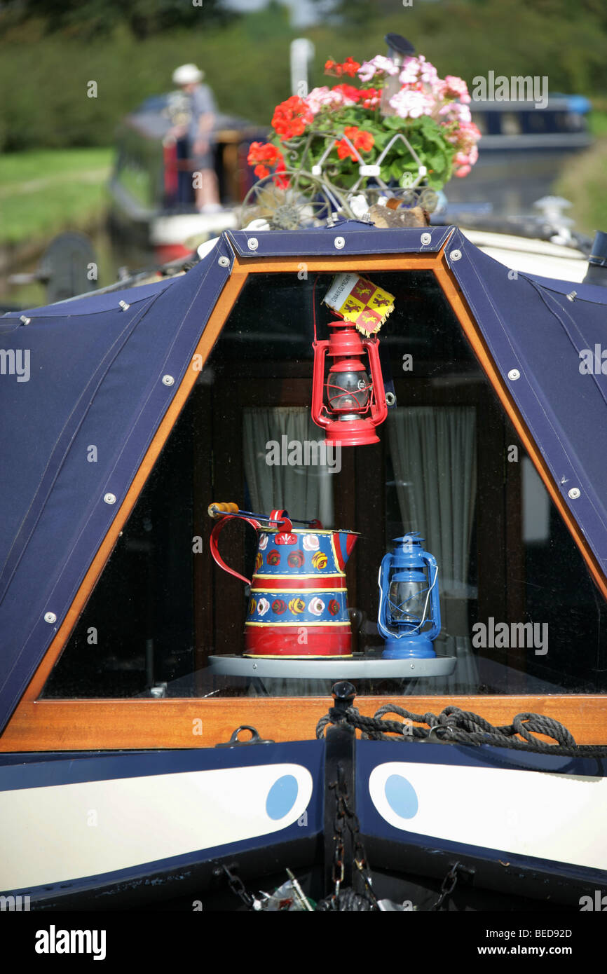 East Cheshire, England. Canal boat transiting the Macclesfield Canal at ...