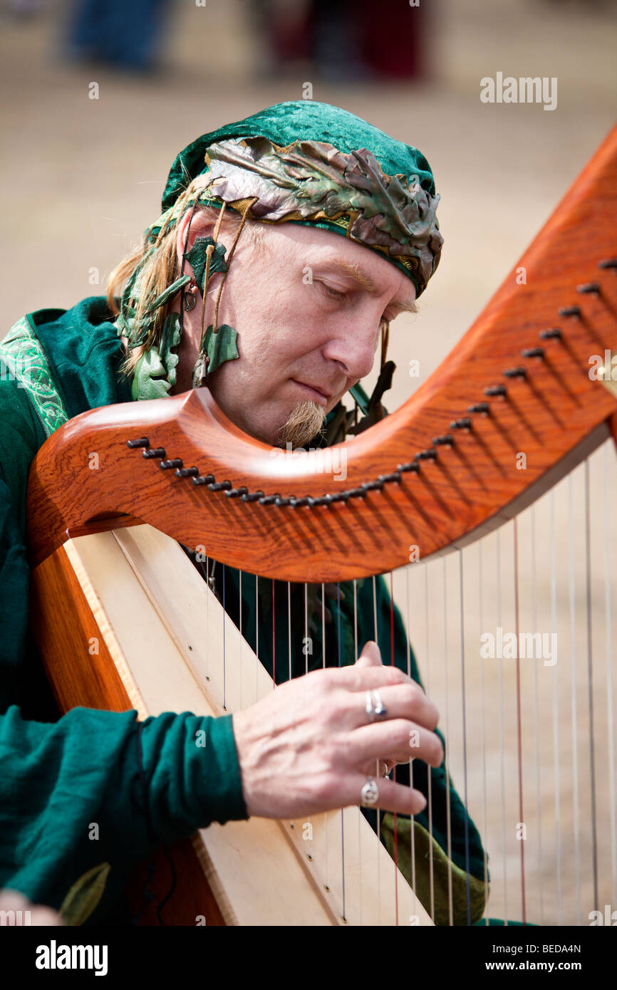 Male harpist plays at Renaissance Faire in Central Florida, USA Stock ...