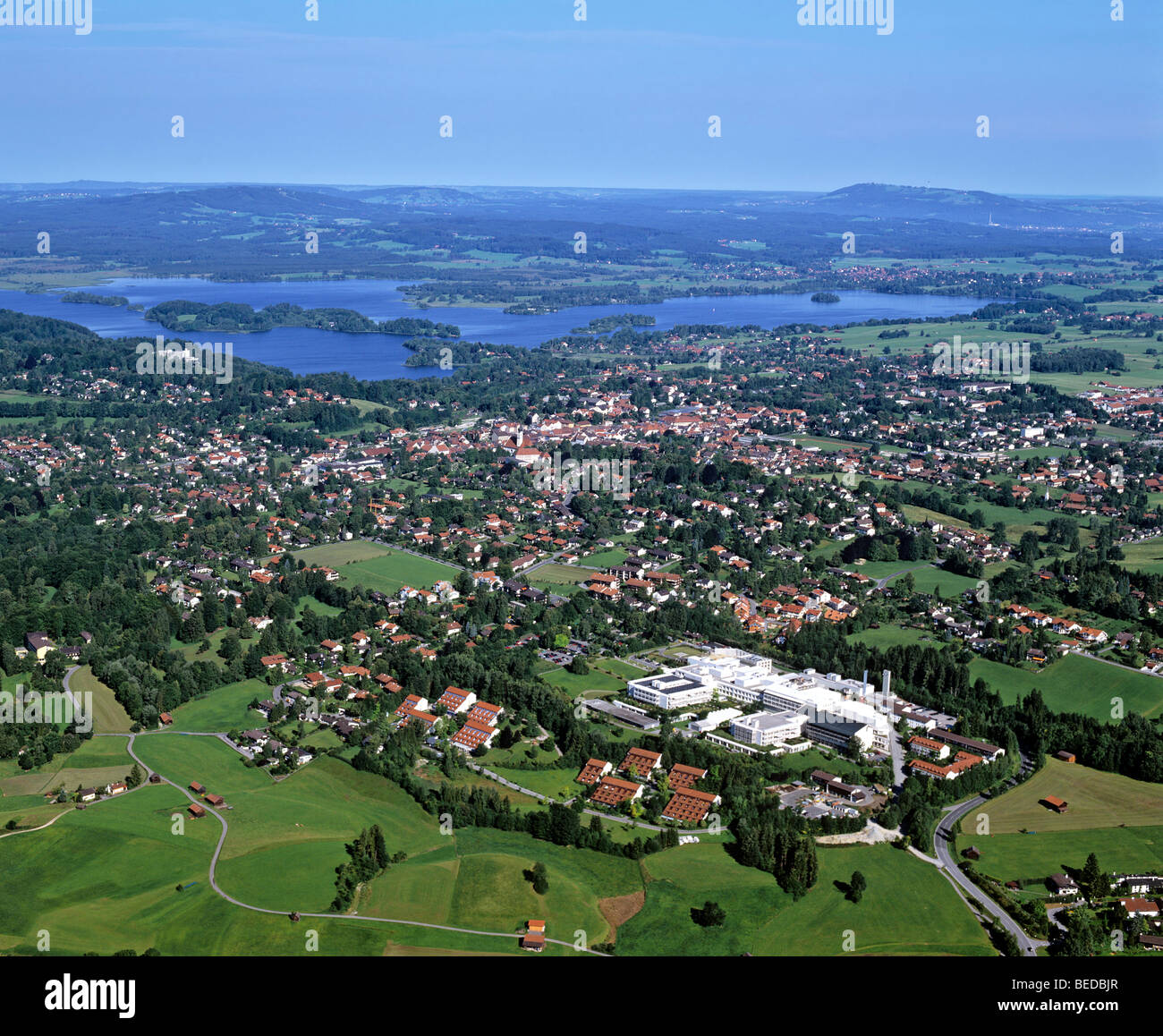 Aerial picture, Murnau on Staffelsee Lake, accident hospital, Upper ...