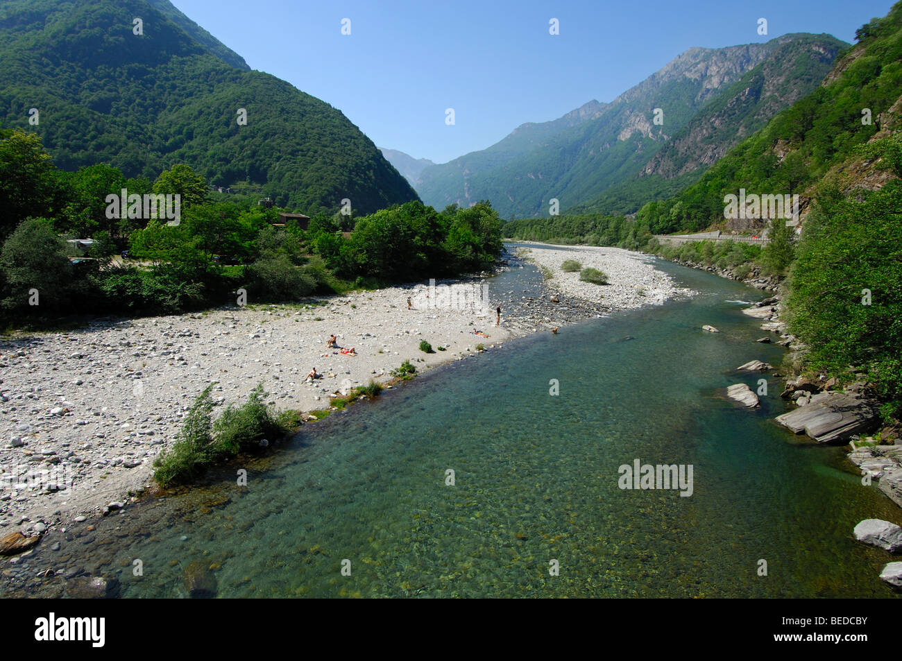 Near-natural course of a river, Maggia near Lodano, Valle Maggia Valley ...