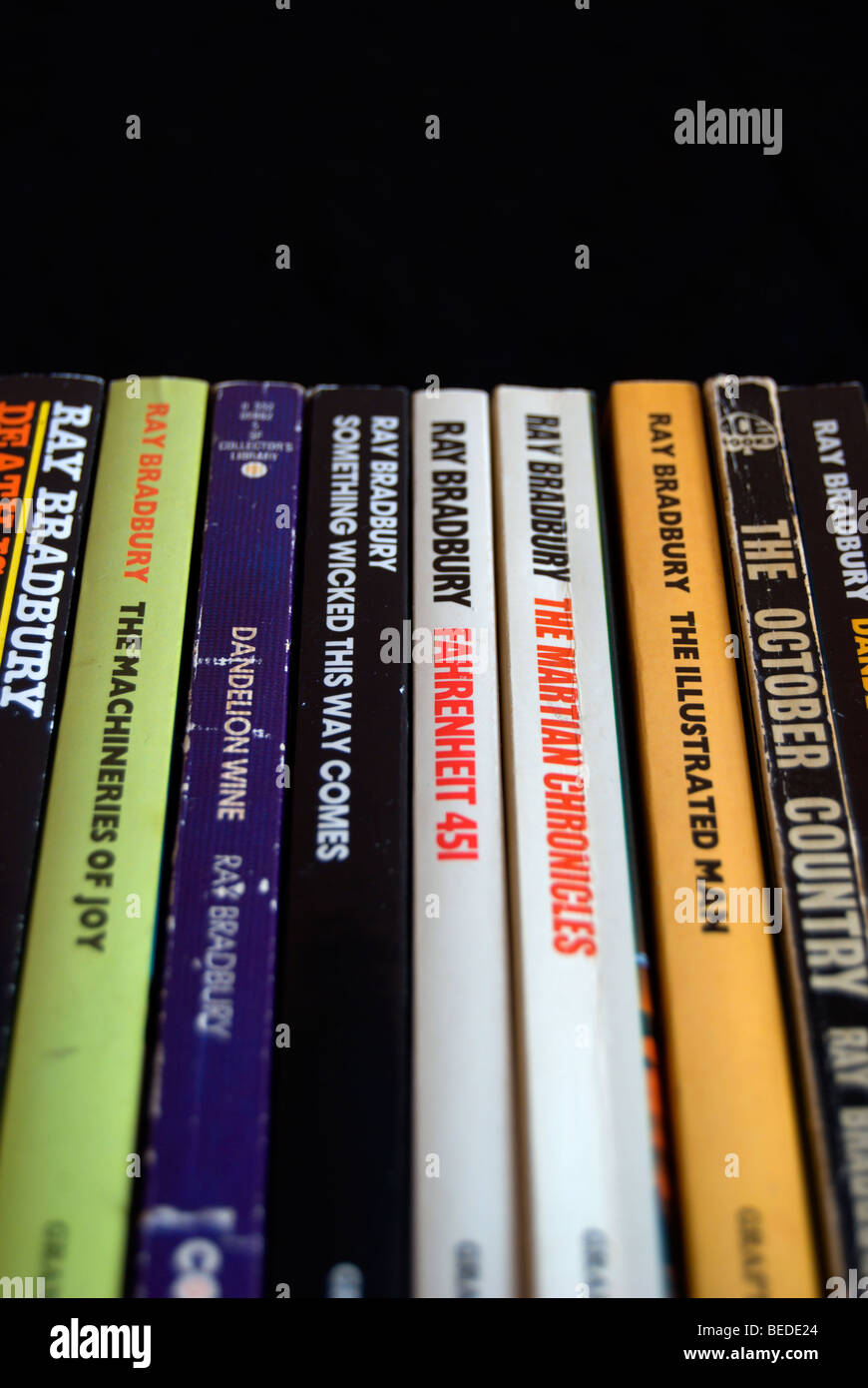 row of books by american science fiction writer ray bradbury, including ...