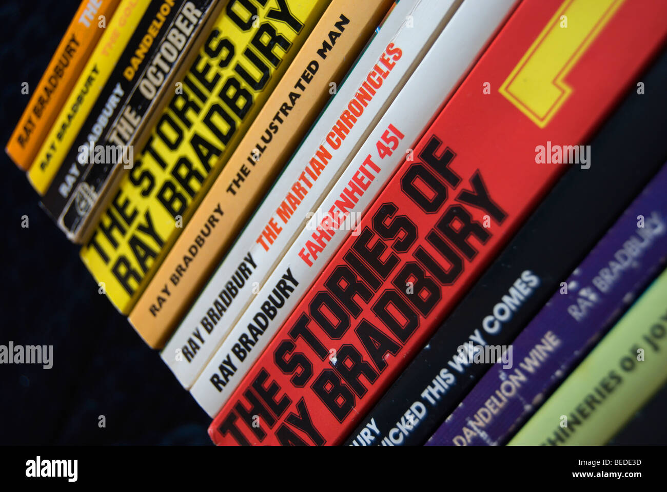 row of books by american science fiction writer ray bradbury, including ...