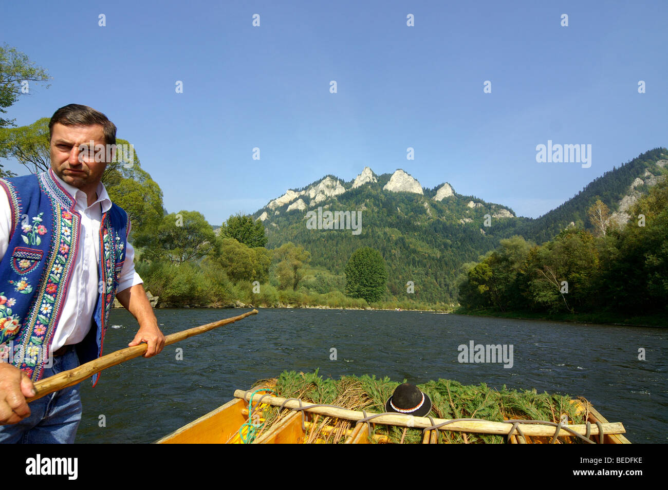 Traditional rafting on the Dunajec river in Pieniny National Park on ...