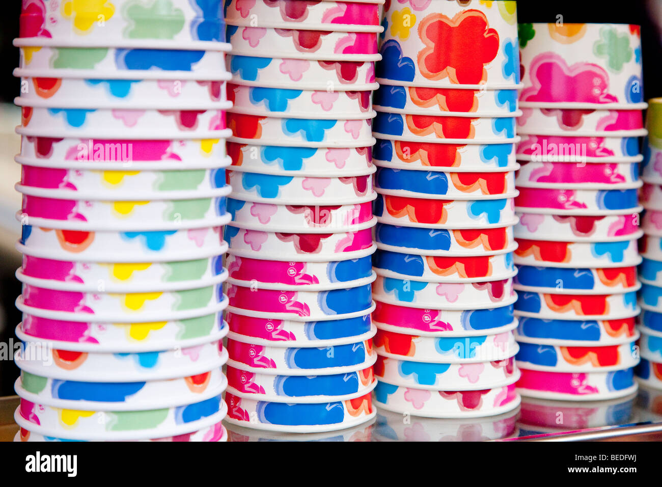 Multi-coloured soft drink cups Stock Photo - Alamy