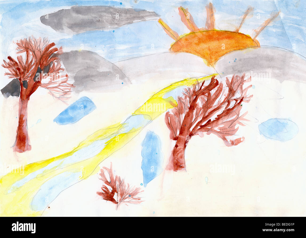 Child drawing sun sky trees hi-res stock photography and images - Alamy