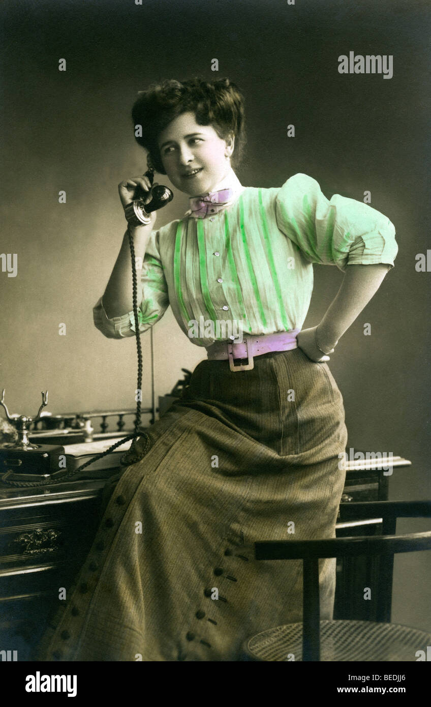 Historic photograph, woman phoning, around 1905 Stock Photo - Alamy