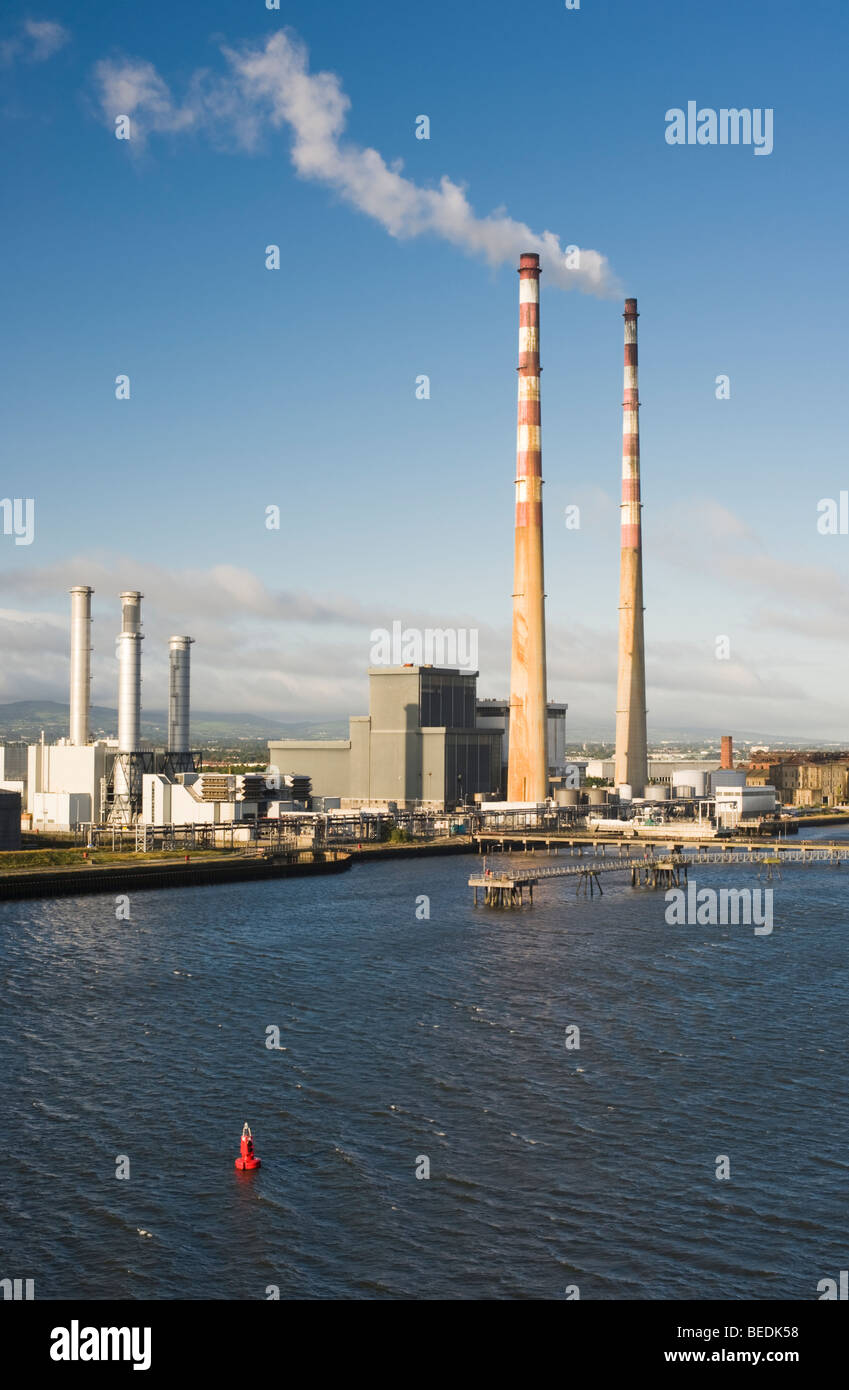 Poolbeg Power Plant, Ringsend, Dublin, Ireland from ferry ship in ...