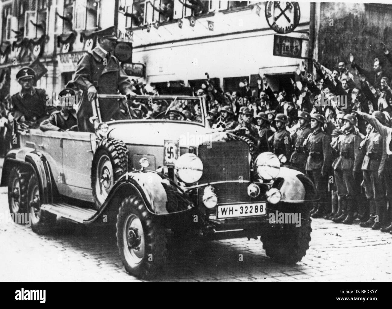 Feb 15, 1945; Asch, Czech Republic; ADOLF HITLER driving through Asch ...