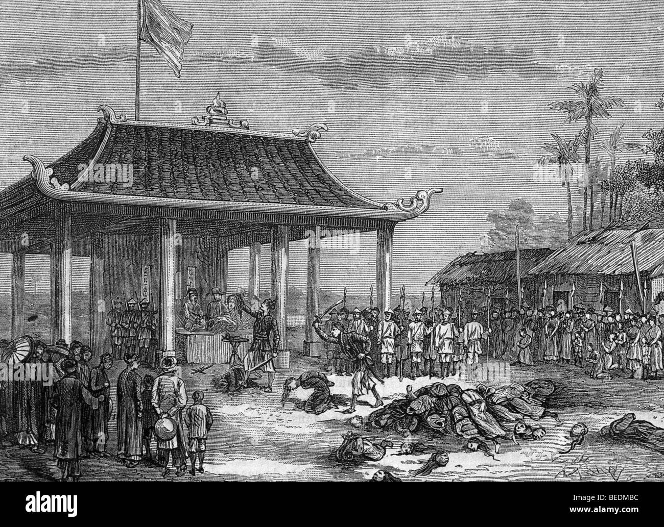 COCHIN, China - engraving about 1890 showing Christians being beheaded ...