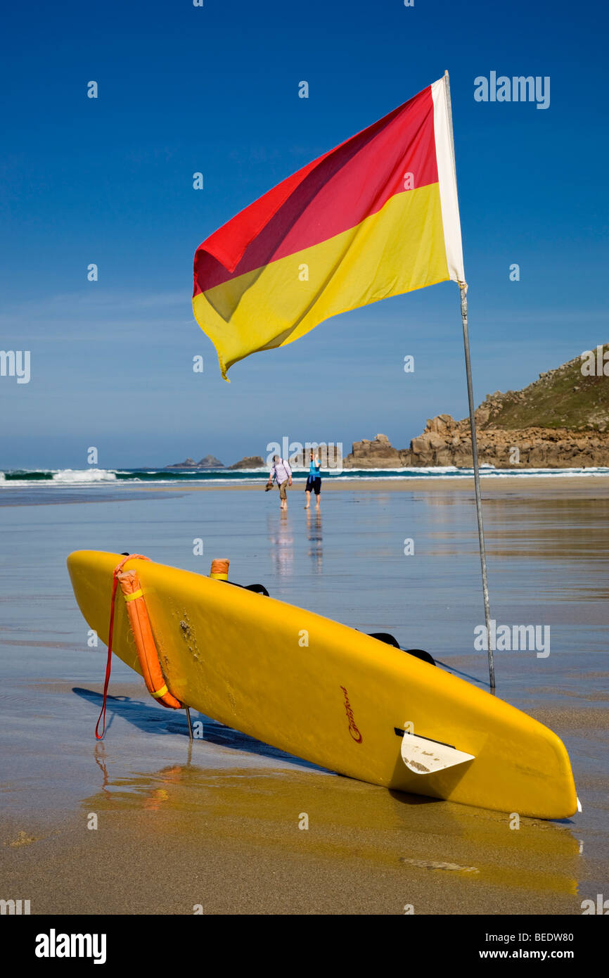 Gwynver beach; cornwall; lifeguard's flag Stock Photo - Alamy